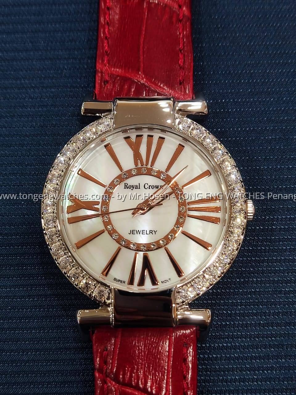 Royal Crown Crystal Leather Watch 6116L-STR-8