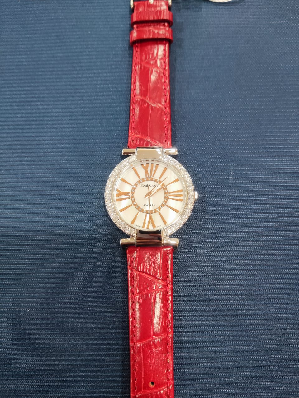Royal Crown Crystal Leather Watch 6116L-STR-8